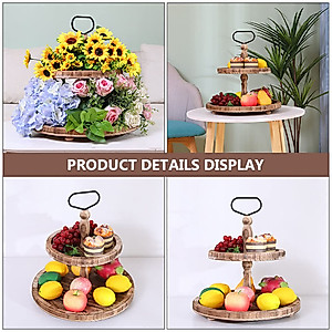 Cabilock 1Pc Two-Tier Pallet Rustic Jewelry Tray Cake Stand Wedding Cake Tower Dessert Display Holder Party Treat Stand Round Cupcake Holder Cake Display Tray Wooden Candy Office Food Rack