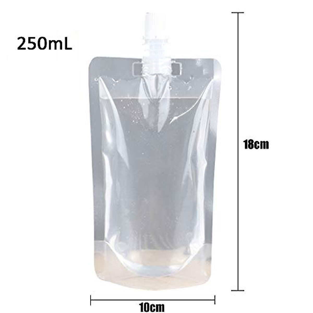 50 beverage bags, transparent smoothie bag container, heavy-duty hand-held leak-proof and sealable beverage bag, 8.4oz for frozen juice beverage bottles, a plastic funnel (250ml)