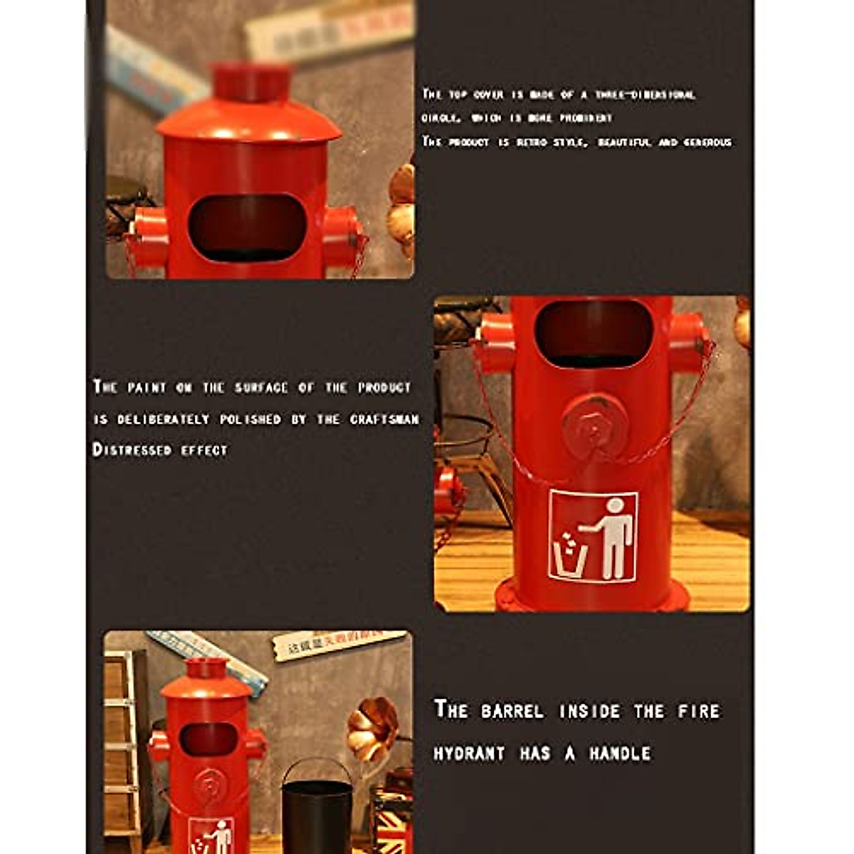 KKNH Trash Can Trash Can Retro Craft Iron Garbage Can Creative Semi-Circular Garbage Bin with Lid Large Capacity Rubbish Bin Home and Office (Color : B)