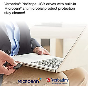 Verbatim 64GB PinStripe Retractable USB 2.0 Flash Thumb Drive with Microban Antimicrobial Product Protection – Black