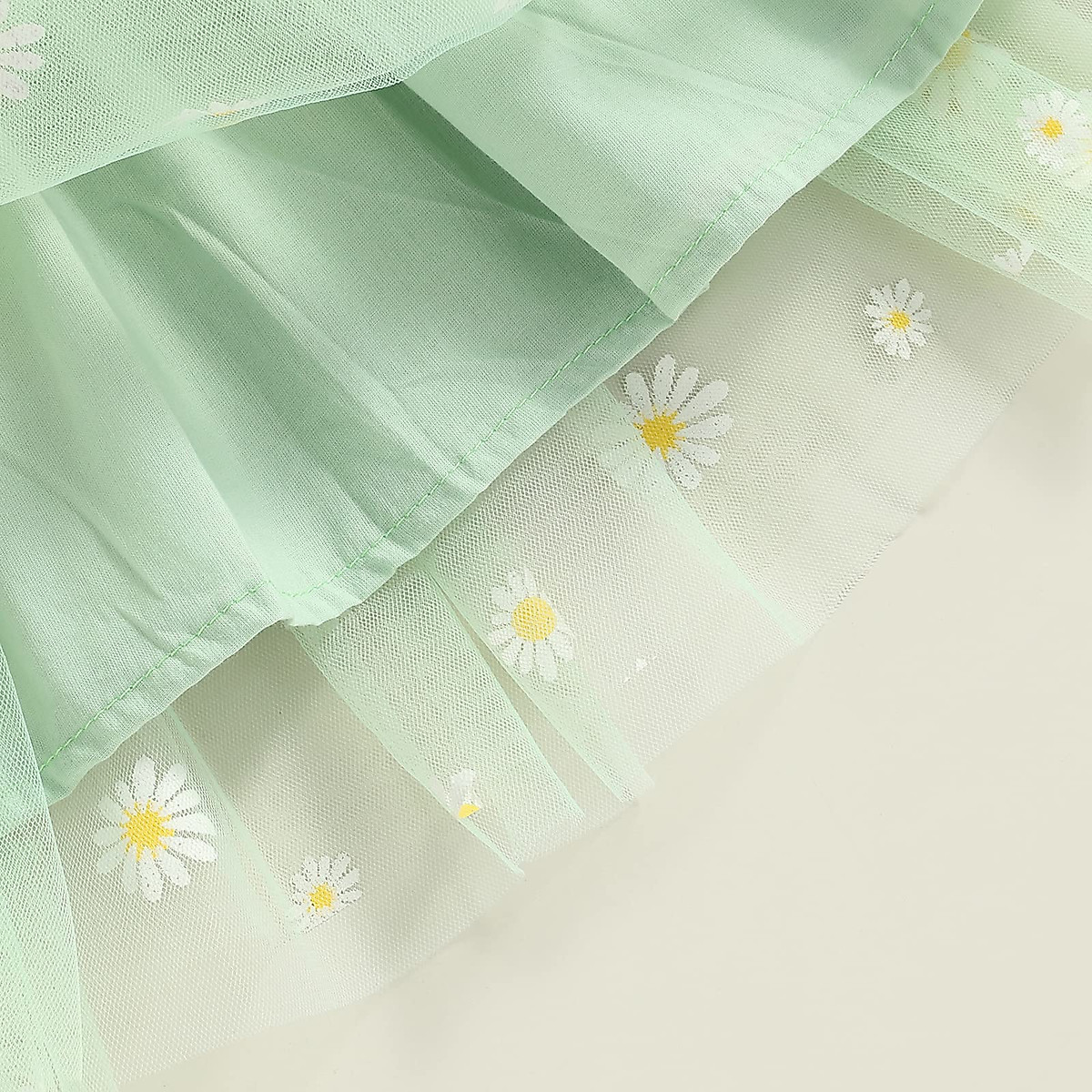 Mubineo Toddler Baby Girl Flower Tulle Tutu Dress Strappy Princess Dresses Sundress (Green Daisy, 6-12 Months)