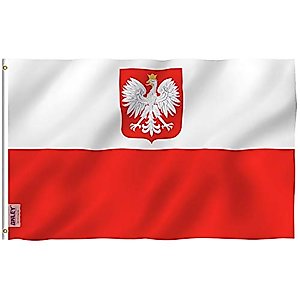 Anley Fly Breeze 3x5 Foot Poland State Ensign Flag - Vivid Color and Fade Proof - Canvas Header and Double Stitched - Polish Eagle Flags Polyester with Brass Grommets 3 X 5 Ft