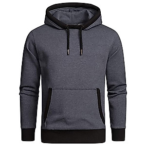 Maiyifu-GJ Men's Solid Fleece Athletic Hoodies Long Sleeve Casual Sports Sweatshirt Drawstring Hooded Pullover With Pockets (Dark Grey,Medium)
