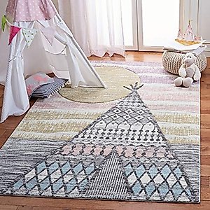 Safavieh Carousel Kids Collection 4' x 6' Grey / Pink CRK117F Boho Distressed Area Rug