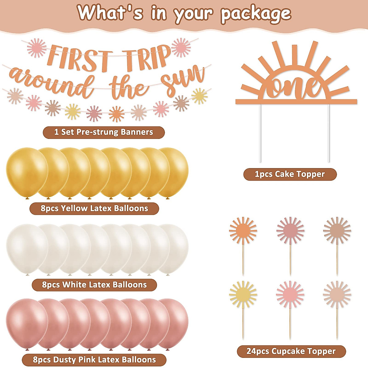 First Trip Around The Sun Birthday Decorations Boho Sun 1st Birthday Banner You Are My Sunshine Party Supplies Muted Sun Dessert Table Backdrop for 1st Birthday Girl Decorations