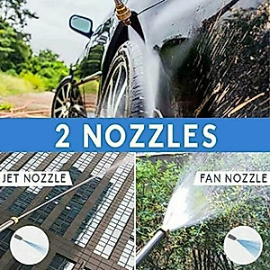 2 In 1 Pressure Washer Metal Water Hose Nozzle for Watering Plants & Lawns, Washing Cars & Pets Pressure Washer Accessories Jet Nozzle Pressure Washer Wand Hand Sprayer