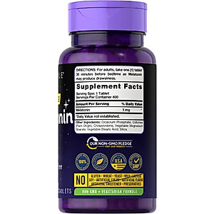 Carlyle Melatonin 1 mg | 400 Low Dose Tablets | Drug Free Aid | Vegetarian, Non-GMO, Gluten Free
