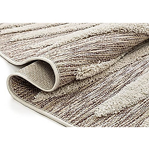 Well Woven Bergen Beige Flat-Weave Hi-Low Pile Geometric Stripes Moroccan Tribal Area Rug 8x10 (7'10" x 9'10")