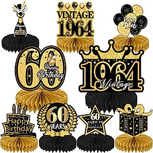 Refavor 9Pcs 60th Birthday Party Decorations - 60th Birthday Decor Men Women Black Gold Vintage Table Centerpieces Supplies 60 Years Birthday Party Decoration Aged to Perfection Tables Toppers