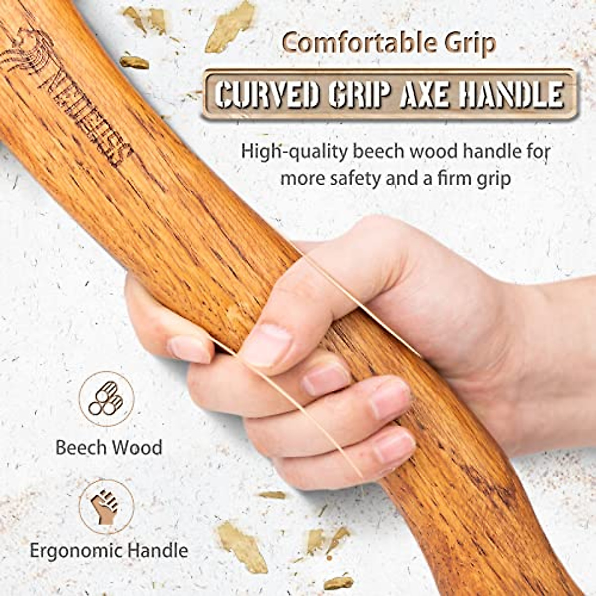 NedFoss 15" Hatchet, Chopping Axes and Hatchets for Wood Splitting and Kindling, Forged Carbon Steel Bushcraft Axe Head Beech Wood Handle, Retro Leather Sheath