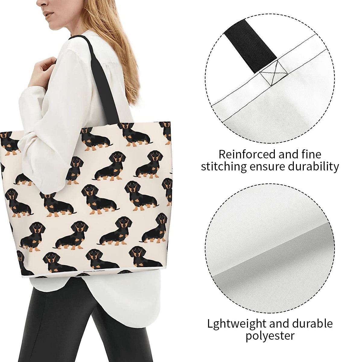 Wiener Dog Fabric Doxie Dachshund Weiner Dog Pet Dogs Waterproof Tote Bag Women Large Capacity Shoulder Grocery Shopping Bags