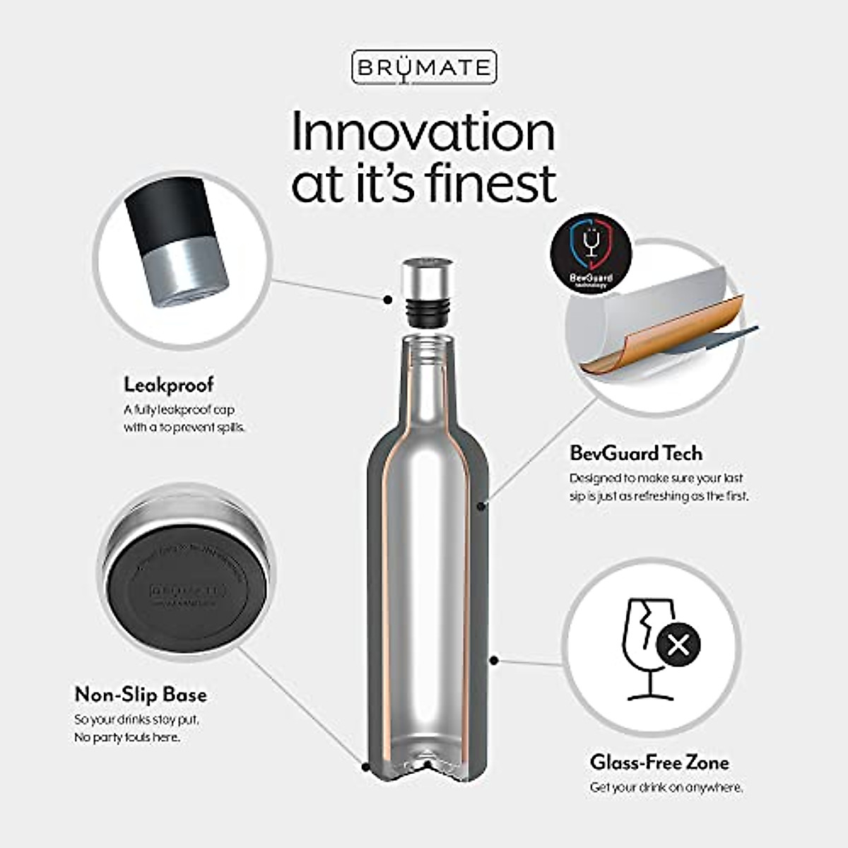 BrüMate Winesulator 25 Oz Triple-Walled Insulated Wine Canteen Made Of Stainless Steel, 24-hour Temperature Retention, Shatterproof, Comes With Matching Silicone Funnel (Glitter Violet)