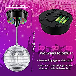 5-Inch Mirror Ball and 6RPM Rotating Motor Base, Disco Party Ambient Light, Base 18 Red, Green, Blue Three Color Bulbs, for Home Parties, Weddings, Nightclubs, Bars, Bands, KTV, Parties