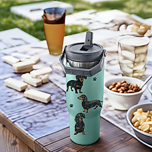 Caiibaoob Dachshund Tumbler for Dachshund Owners, 30oz Stainless Steel Vacuum Insulated Water Bottle (Dachshund-Seaform)