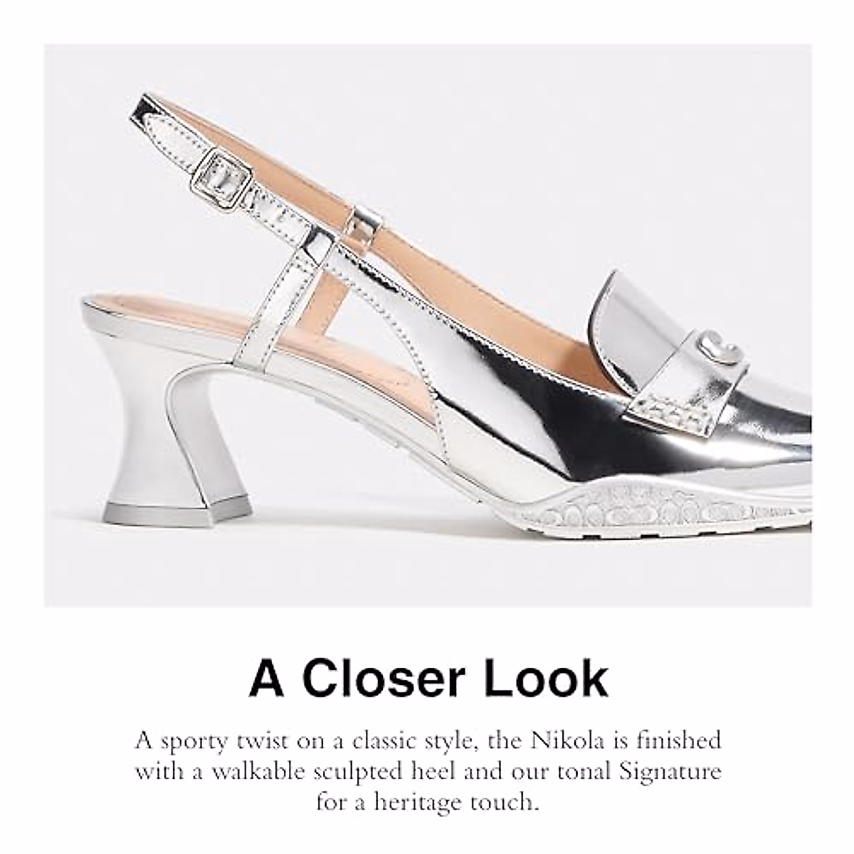 Coach Women's Nikola Metallic Leather Hybrid Slingback Pump, Silver, 7