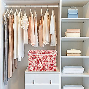 Kigai Small Red Flowers Storage Basket with Lid Collapsible Storage Bin Fabric Box Closet Organizer for Home Bedroom Office 1 Pack