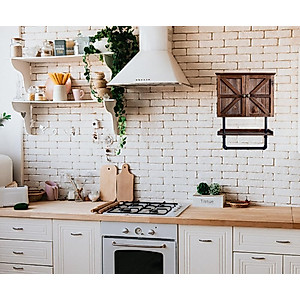 Juleduo 23.1x16.9'' Bathroom Wall Cabinet with Adjustable Wall Shelf & Towel Bar Double Doors Medicine Cabinet Wall Mounted with Hanging Bar, Rustic Wood Storage Kitchen (Black)