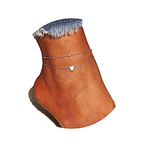 Artmiss Layered Anklets Women Heart Silver Ankle Bracelet Charm Beaded Dainty Foot Jewelry for Women Summer Barefoot Beach Anklet