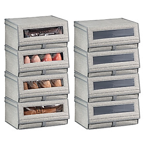 mDesign Large Fabric Closet Shoe Storage Box w/Clear Window - Shoe, Sandal, Sweater, Linen, Clothes Organizer - Boot Storage Solutions - Shoe Bin - Lido Collection, 8 Pack, Gray