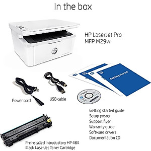 HP Laserjet Pro MFP M29W All-in-One Wireless Monochrome Laser Printer, White - Print Scan Copy - 1.0" Icon LCD Display, 19 ppm, 600 x 600 dpi, 8.5 x 11.69, Hi-Speed USB, Cbmou External Webcam