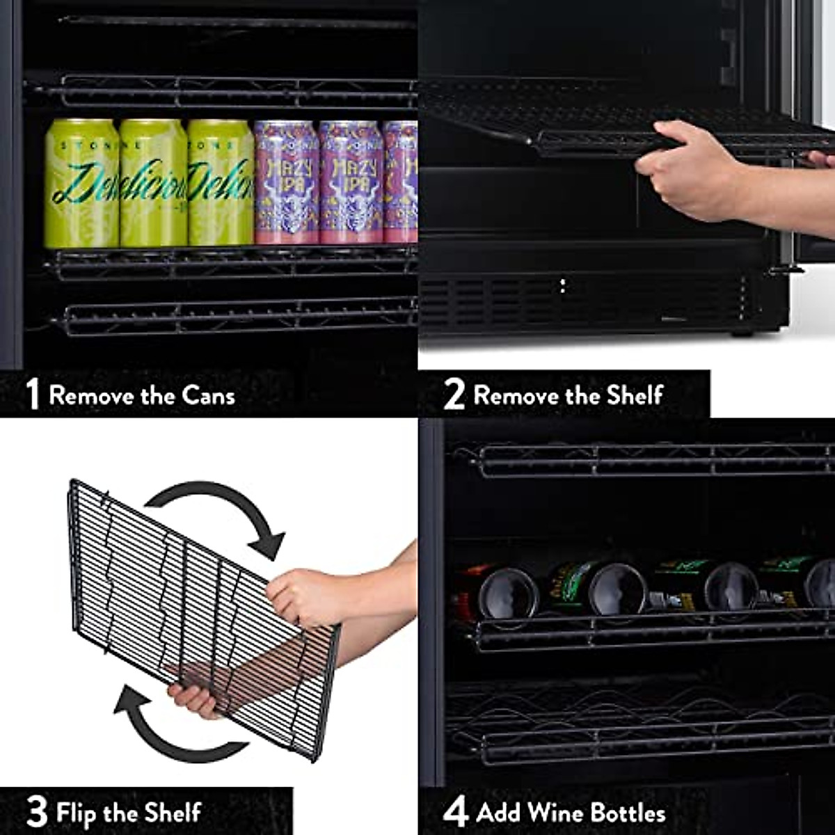 NewAir Stone Brewing 180 Can FlipShelf Beverage and Beer Refrigerator, 24” Built-In or Freestanding Wine Cooler with Reversible Shelves, Perfect for Bar, Gamer Room, or Office