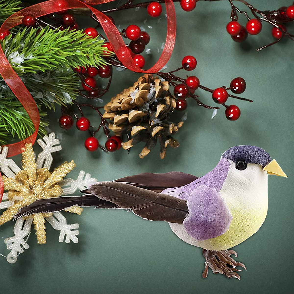 Takefuns 12 Pcs Artificial Foam Feather Bird, Mini Sparrow Birds Clip on Christmas Tree Ornaments, DIY Craft for Wedding Home Garden Party Decoration