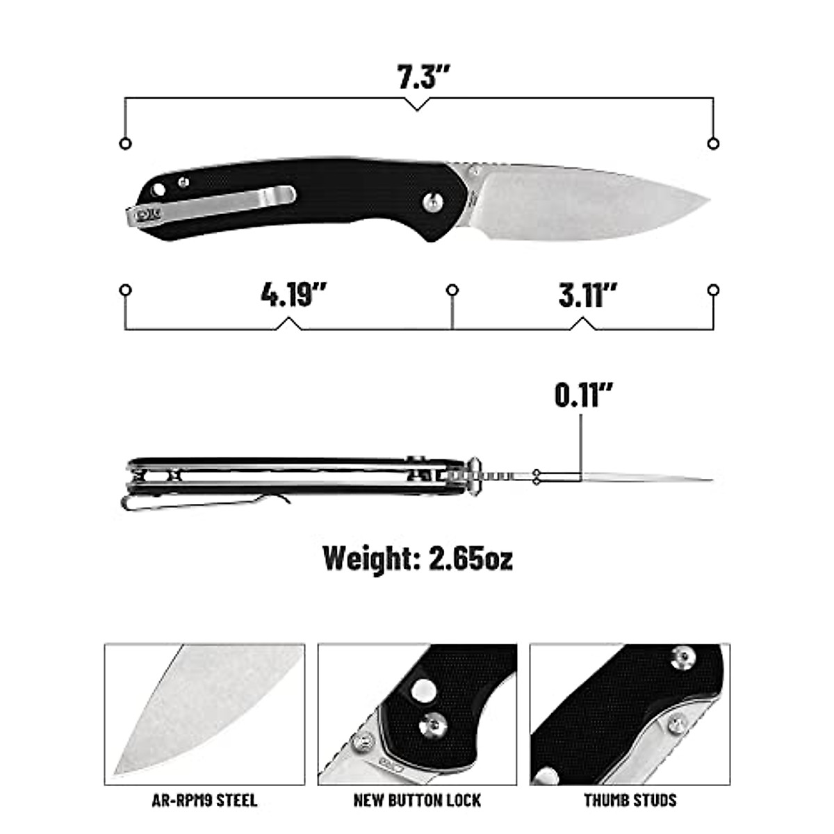 CJRB Pyrite Black Bundled with Blue Great EDC Knife Companion