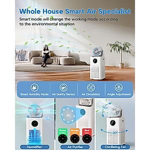 YOKEKON Humidifier and Purifier in One - Purifier and Humidifier Combo with Oscillating Fan, Evaporative Large Room Humidifier for Bedroom, Sleep Mode, Timer, Baby Adults Office Yoga Plants, White, 4L