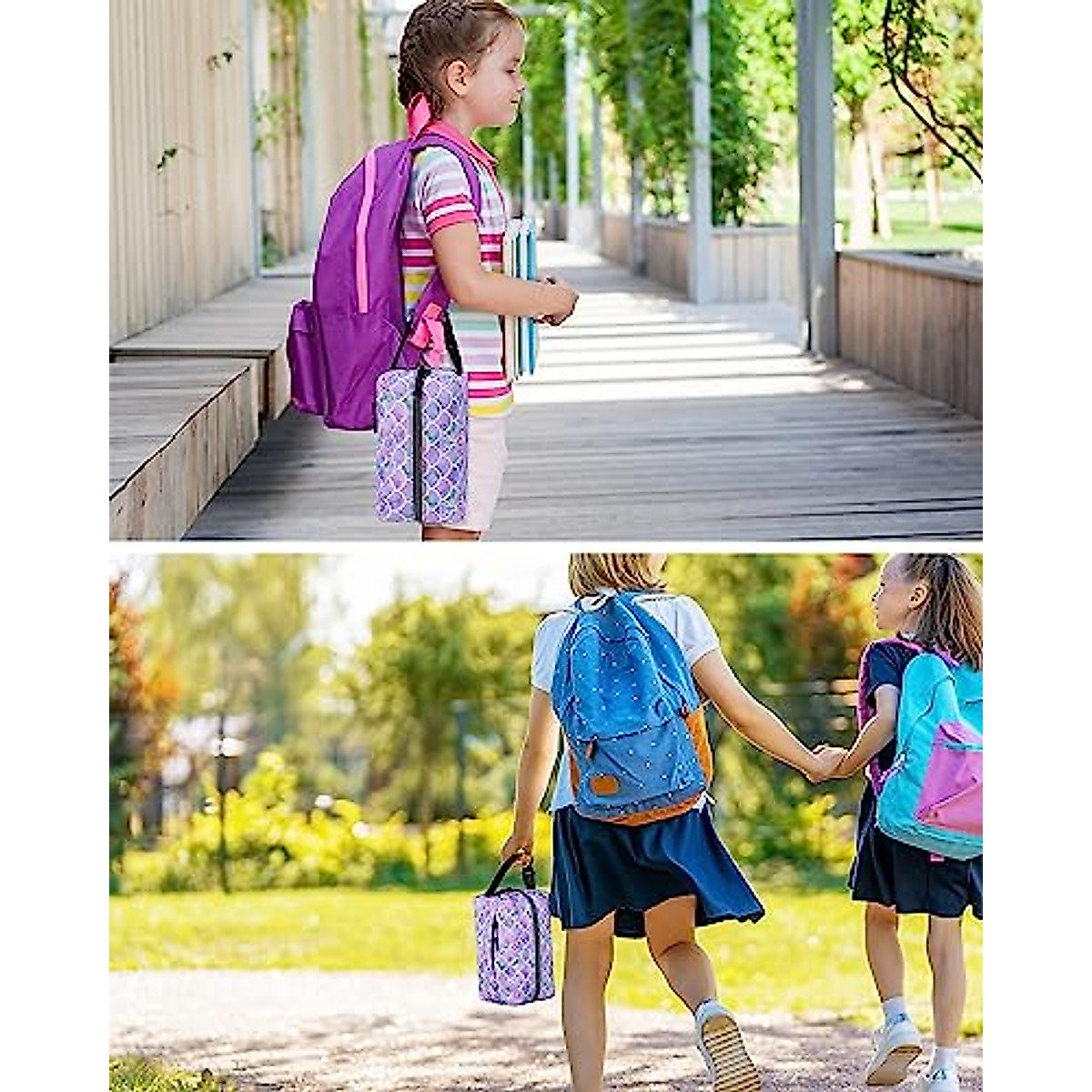 Amersun Freezable Small Cooler Bag(Built-in Ice Packs, TSA Approved), Insulated Lunch Bag for Child, Reusable Snack Bags for Kids, Portable Mini Cooler Bag with Adjustable Handle (Mermaid)