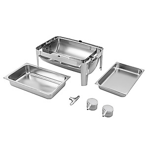 Roll Top Chafing Dish Buffet Set, 9.5 Qt Stainless Steel Rectangular Chafer Set with 2 Fuel Cans Warming Tray for Wedding, Parties, Banquet, Catering Events, Graduation