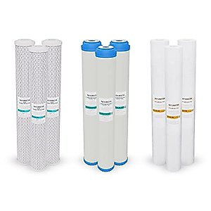 (9 Pack) Max Water Whole House Water Filter Set 20" x 2.5" Polypropylene Sediment, GAC Carbon, CTO Carbon Set compatible with most Slim Blue Whole House systems