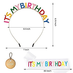 Araluky Happy Birthday Hat Birthday Crowns for Women IT'S MY BIRTHDAY Headband with Birthday Sash Rainbow Birthday Headband Tiaras for Women Birthday Headpiece for Women Girls Birthday Tiara Princess Hair Band for Parties Favors Costume Birthday Gift