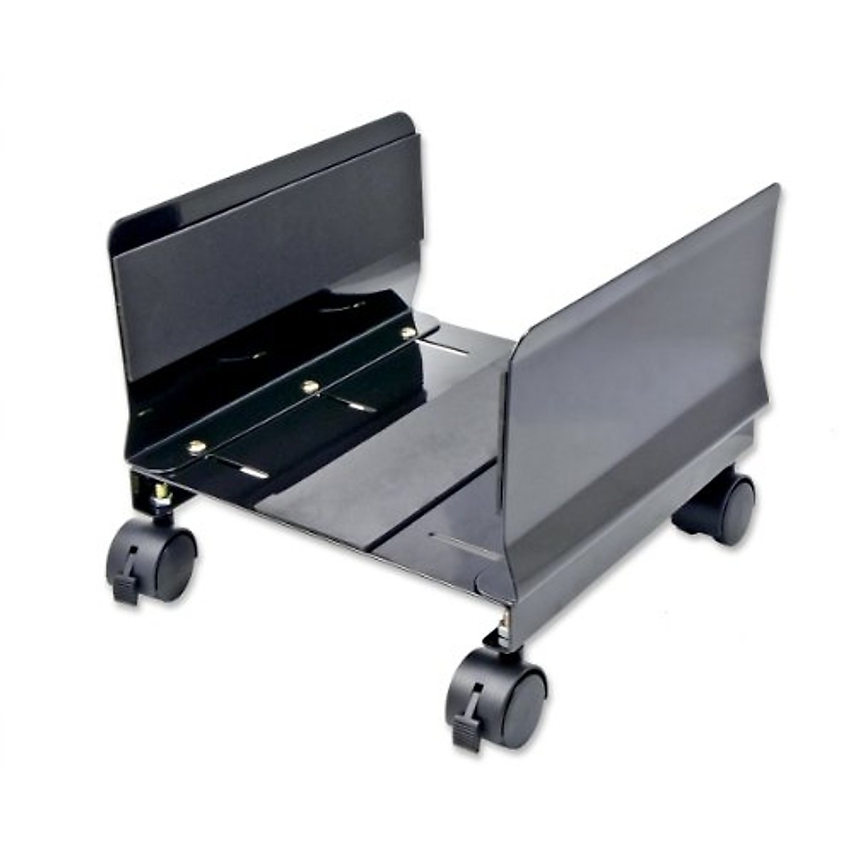 IO CREST SY-ACC65063 Mobile Desktop Tower Computer Metal Floor Stand Rolling Caster Wheels with Tall Support Walls and Adjustable Width from 6" to 10",Steel Black