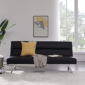 Naomi Home Black Faux Leather Futon Sofa Bed, 66"W x 31"D x 28.3"H, 3-Position Reclining, 500 lbs Weight Capacity