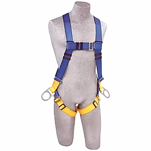 3M Protecta First AB17540 Fall Protection 5-Point Adjustment Full Body Harness With Back And Side D-Rings, Universal, 310-Pound, Blue/Yellow
