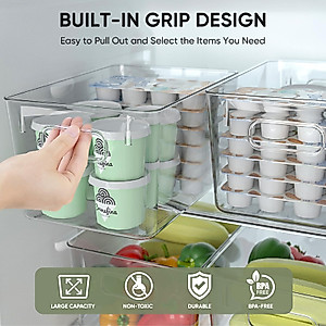 BALEINE Refrigerator Organizers and Storage Bins, 6 PK Plastic Clear Storage Bins, BPA Free Freezer Organizer Stackable Storage Bins with Handles for Fridge Kitchen Cabinet Bathroom (9.5x5.5x4.5)