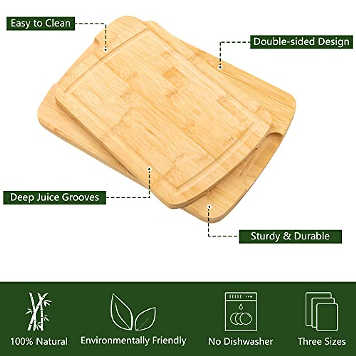 Bamboo Cutting Board Set for Kitchen Wood Chopping Board Set with Juice Groove and Side Handles Large Size Charcuterie Boards for Meat Vegetables Cheese(3 Pcs)
