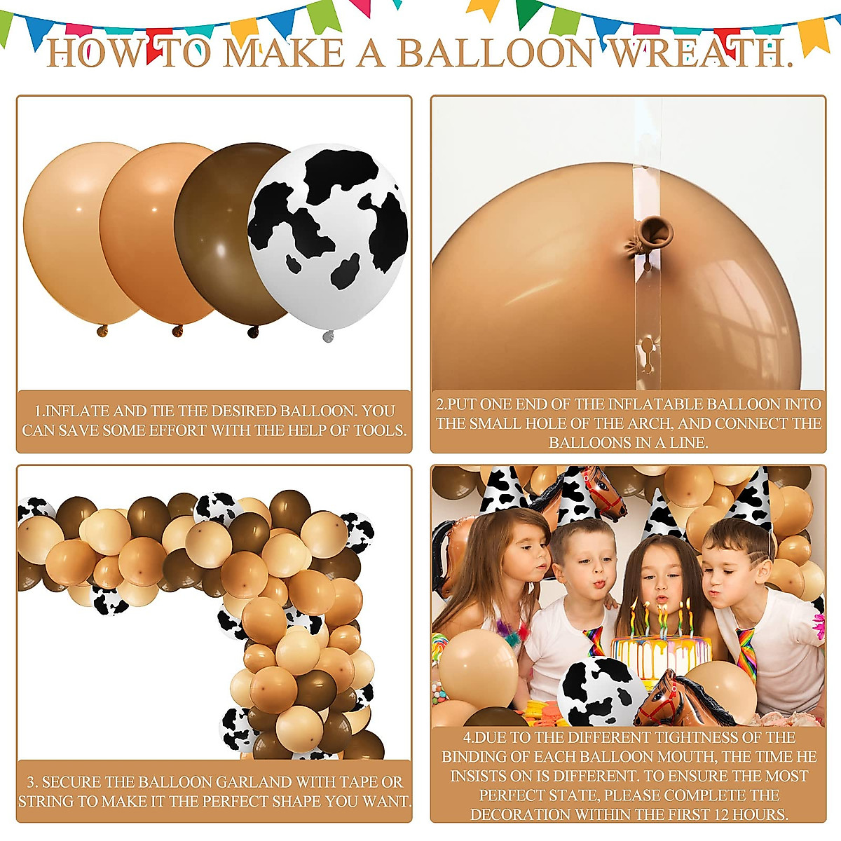 Jexine 146 Pcs Cowboy Birthday Party Decorations Western Party Balloon Garland Arch Kit Horse Balloons Cow Print Brown Blush Nude Balloons for Cowgirl Farm Horse Racing Derby Wild Party Baby Shower