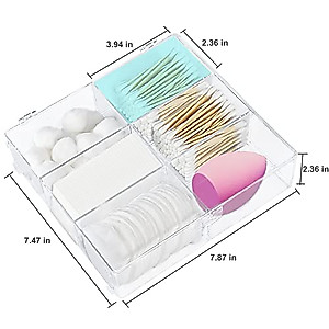 MYITYARD Qtip Holder, 6 Compartments Cotton Ball and Swab and Pad Dispenser with Lid, Clear Plastic Q-tip Storage Organizer for Bathroom Vanity Bedroom Dressing Countertop