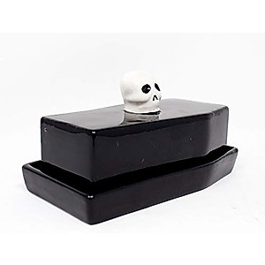 Boston Warehouse Coffin Shaped with Skull Handle Covered Butter Dish, Standard, Black