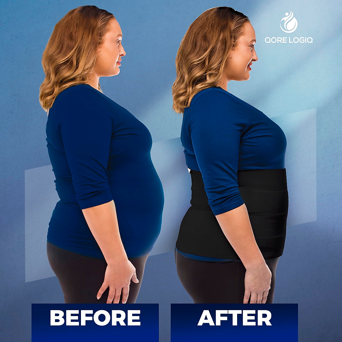 QORE LOGIQ Plus Size Abdominal Binder Post Surgery for larger Men + Women - Postpartum Belly Band - Compression Garment - Hernia Belt For Men + Woman - C Section Belly Binder - Adjustable (12 INCH XL)