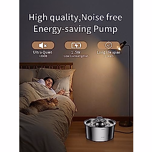 Cat Water Fountain,Stainless Steel 3.2L Automatic Circulating Pet Water Fountain,Ultra-Quiet Pump with LED Light,Dishwasher Safe,Suitable for Puppy and Cat Fountain (Cat Fountain 3.2L)