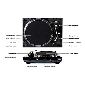 Music Hall US-1 High-Fidelity Belt-Drive Turntable with Built-in Preamp Pre-Mounted Audio Technica Cartridge S-Shaped Tonearm Detachable Headshell for Easy Upgrades is Stylish Glossy Black Finish