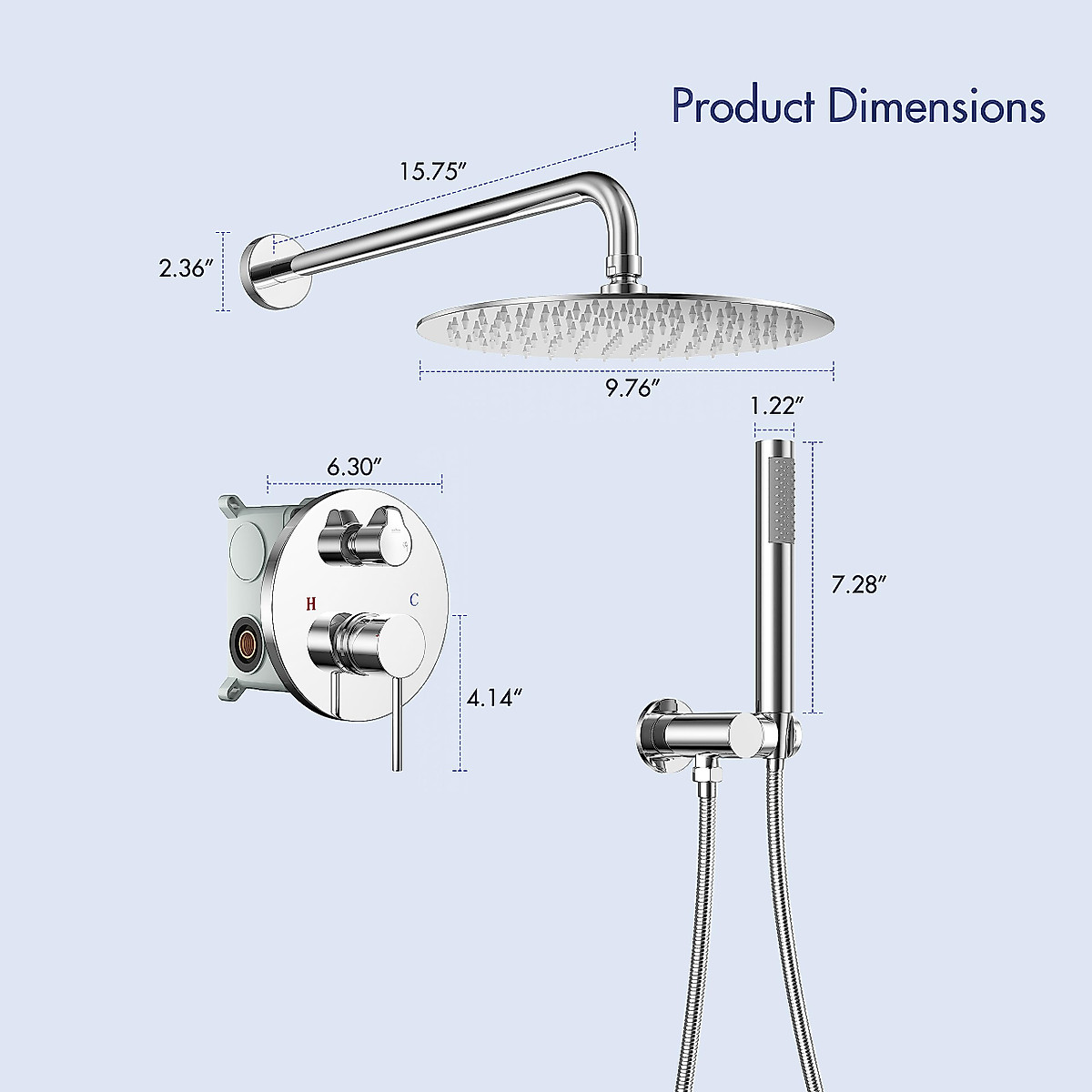 Eridanus 10 Inches Black Shower Set Bathroom Round Rain Shower Head and Handle Set,Wall Mounted Rainfall Shower Fixtures, 2-Function, Matte Black