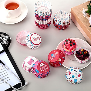 600 Count Nurse Graduation Cupcake Liners Nurse's Hat Stethoscope Thermometer Cupcake Baking Cups Cupcake Paper Wrappers Wraps Muffin Case Trays for Nurse Graduation Party Supplies