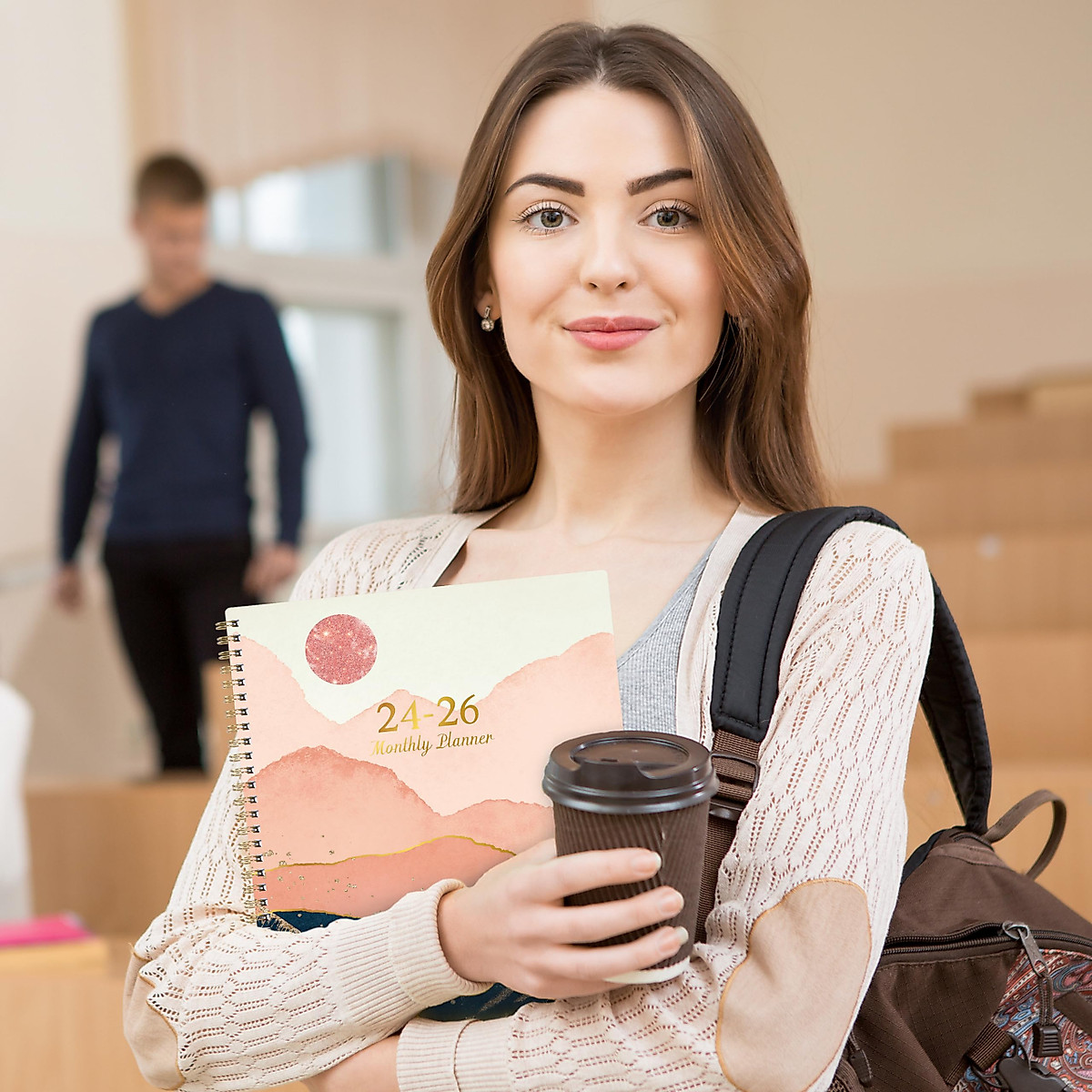 Monthly Planner/Calendar 2023-2025 - Jul. 2023-Jun. 2025, 2023-2025 Monthly Planner, 9" × 11", Two-Year Monthly Planner with Flexible Cover, Monthly Tabs, Pockets, Thick Paper - Pink