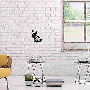 CREATCABIN Metal Wall Art Rabbit Decor Wall Hanging Plaques Ornaments Iron Wall Art Sculpture Sign for Indoor Outdoor Home Living Room Kitchen Garden Office Decoration Gift Black 9.4 x 7.9inch