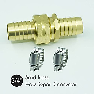 PLG Solid Brass 3/4 Inch Garden Hose Repair Kit Male and Female Hose End Repair Water Hose Fittings Connector with Stainless Steel Clamp