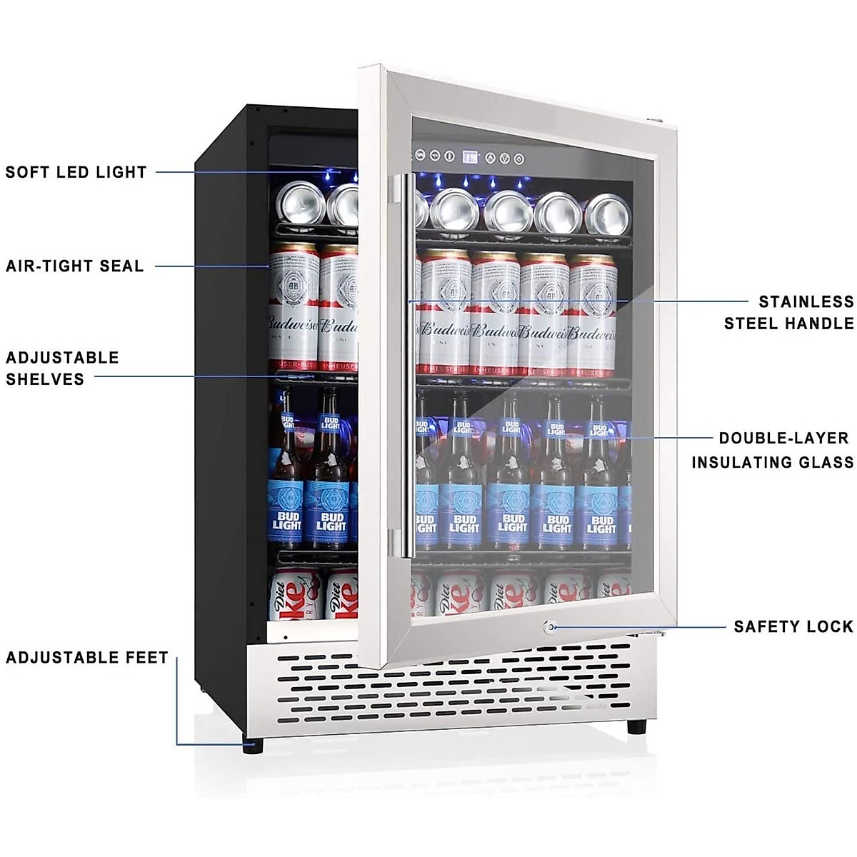 Altatac Beverage Refrigerator with Glass Door 180 Cans Mini Beverage Cooler Under Counter Frestanding Built in Center Garage Fridge