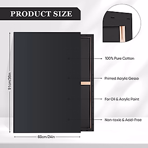 Ctosree 4 Pack Large Stretched Canvases for Painting Black 24 x 36 Inches Primed 100% Cotton Blank Canvas Boards for Acrylic Pouring Oil Watercolor Paints
